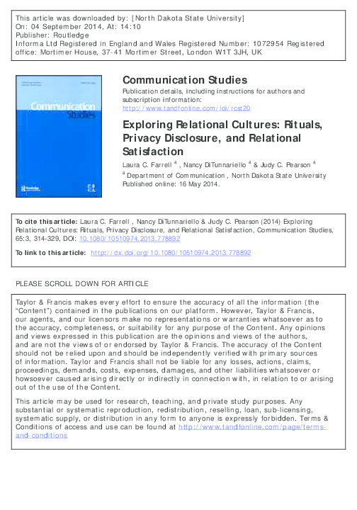 (PDF) Exploring Relational Cultures: Rituals, Privacy Disclosure, and Relational Satisfaction