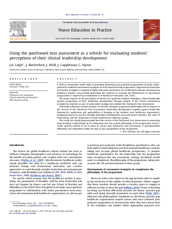 (PDF) The Patchwork Text Assessment – An Integral Component of ...