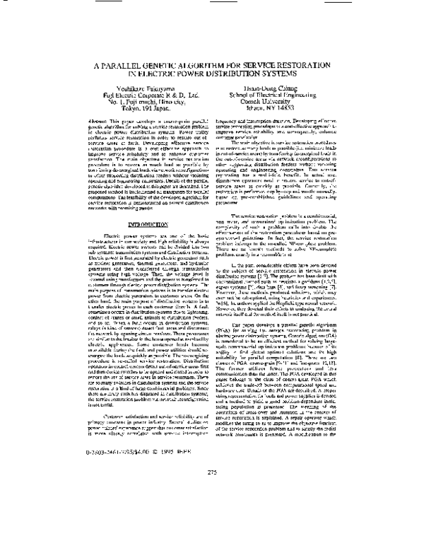 (PDF) A PARALLEL GENETIC ALGORITHM FOR SERVICE RESTORATION IN ELECTRIC POWER DISTRIBUTION ...