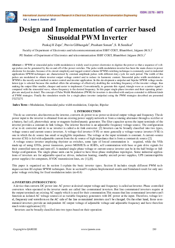 (PDF) Design and Implementation of carrier based Sinusoidal PWM Inverter