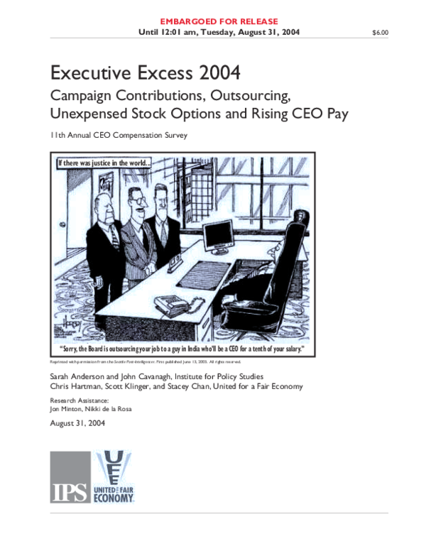 (PDF) Executive Excess 2004. campaign contributions, outsourcing ...