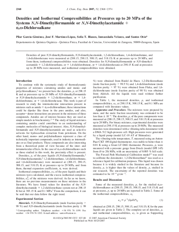 (PDF) Densities and Isothermal Compressibilities at Pressures up to 20 ...