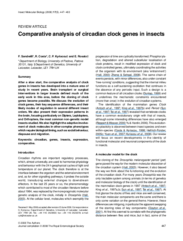 (PDF) Comparative analysis of circadian clock genes in insects