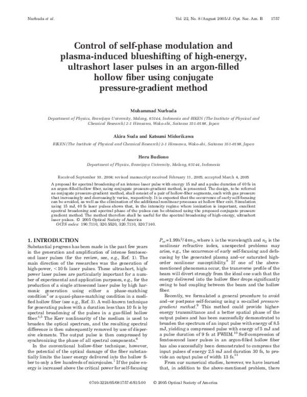(PDF) Control of self-phase modulation and plasma-induced blueshifting ...