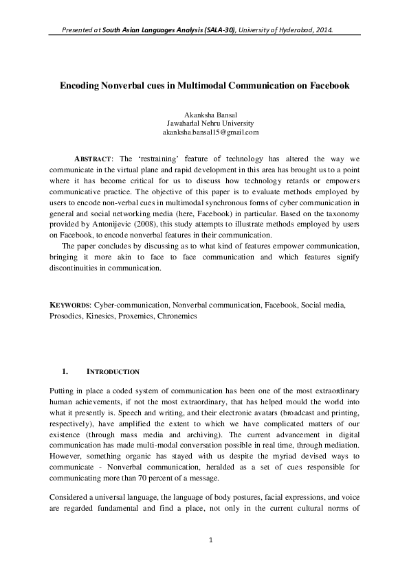 (PDF) Encoding Nonverbal cues in Multimodal Communication on Facebook