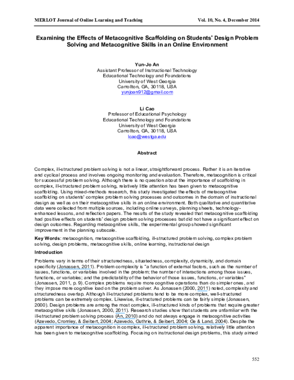 (PDF) Examining the effects of metacognitive scaffolding on students’ design problem solving in ...