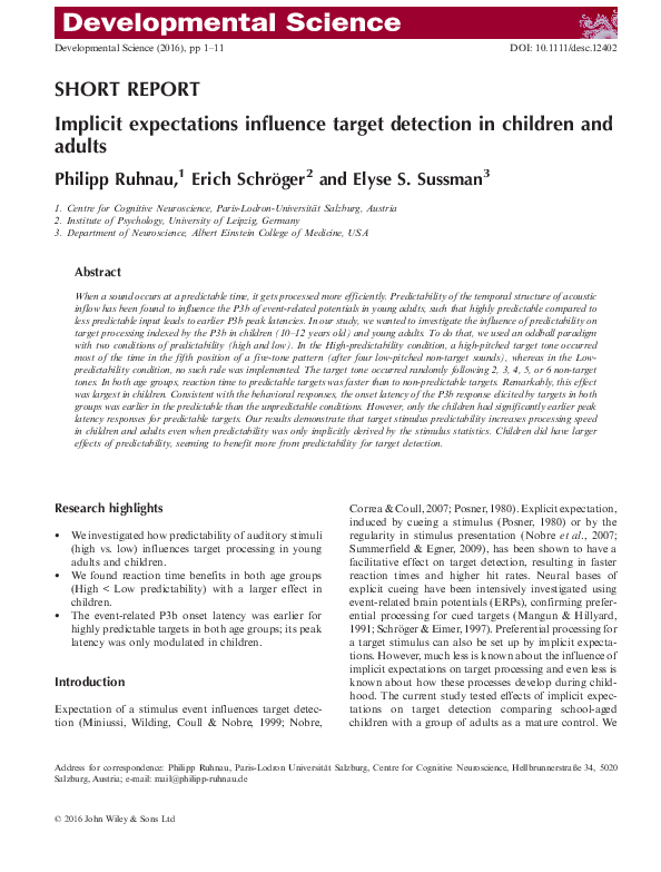(PDF) Implicit expectations influence target detection in children and adults | Elyse Sussman ...
