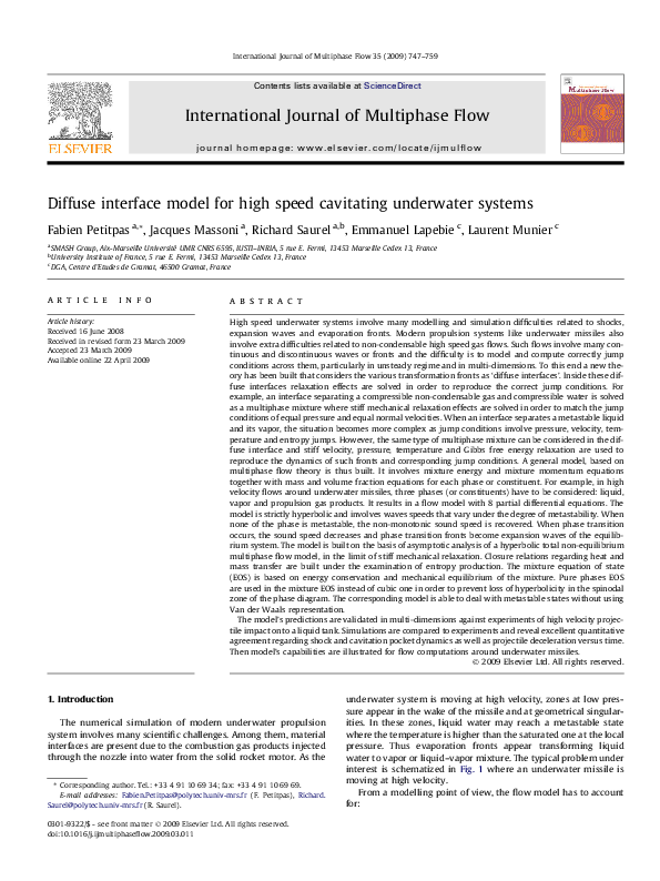 (PDF) Diffuse interface model for high speed cavitating underwater systems