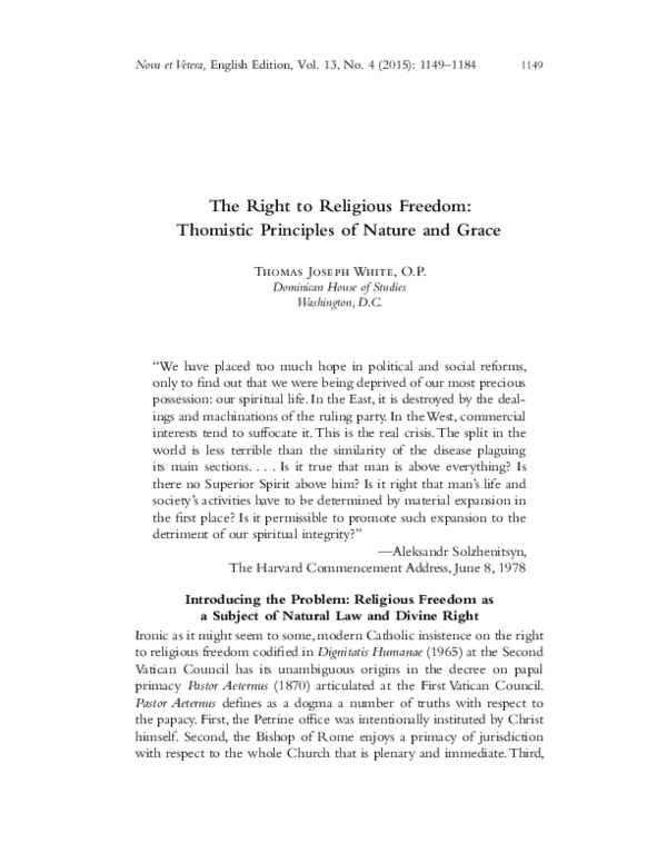 (PDF) The Right to Religious Freedom: Thomistic Principles of Nature ...