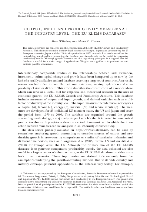 (PDF) Output, Input and Productivity Measures at the Industry Level: The EU KLEMS Database
