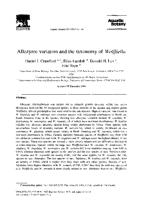 (PDF) Allozyme variation and the taxonomy of Wolffiella