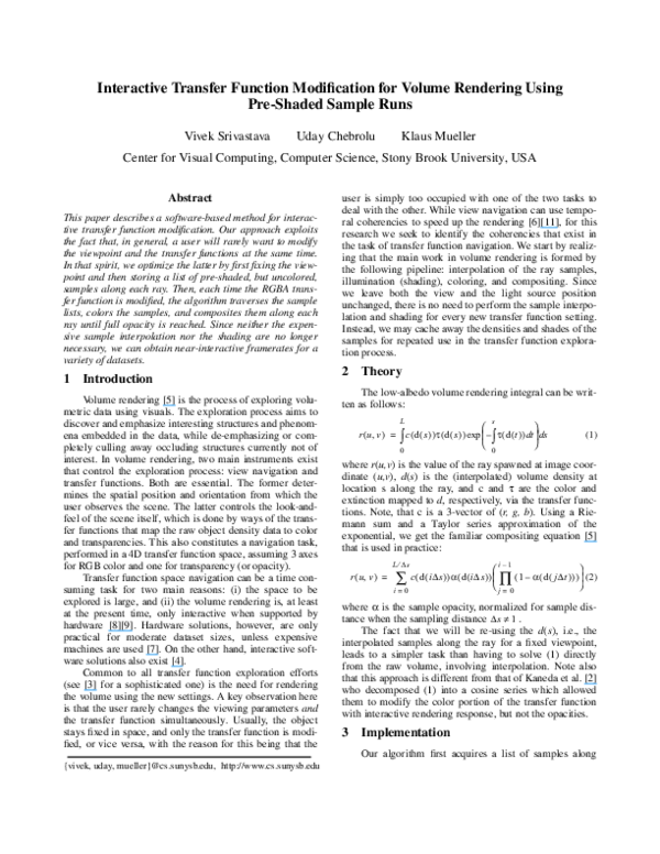 Pdf Interactive Transfer Function Modification For Volume Rendering Using Pre Shaded Sample