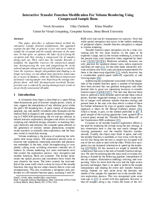 (PDF) Interactive Transfer Function Modification For Volume Rendering Using Compressed Sample Runs