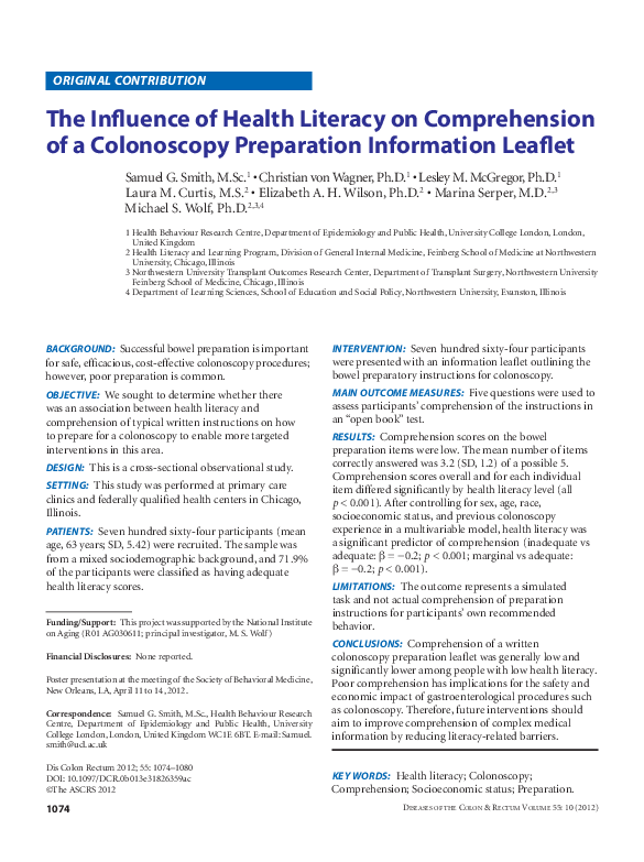 (PDF) The Influence of Health Literacy on Comprehension of a ...