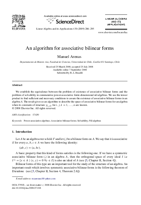 (PDF) An algorithm for associative bilinear forms
