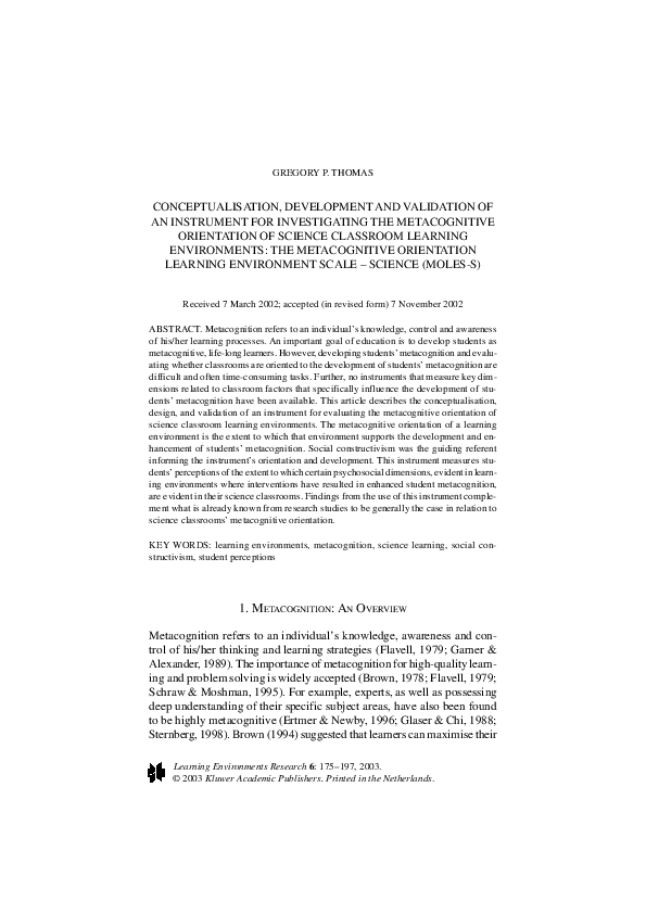 (PDF) Conceptualisation, Development and Validation of an Instrument for Investigating the ...