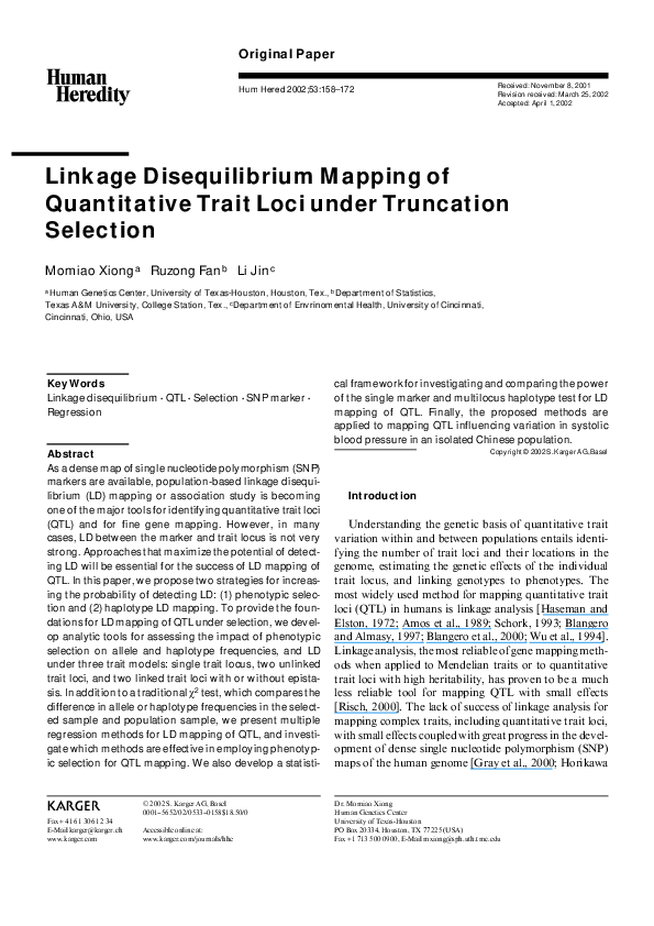 Pdf Linkage Disequilibrium Mapping Of Quantitative Trait Loci Under