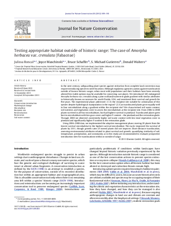 (PDF) Testing appropriate habitat outside of historic range: The case ...