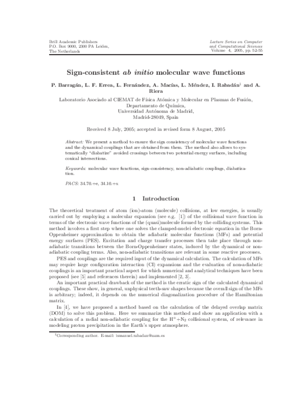 (PDF) Sign-consistent ab initio molecular wave functions