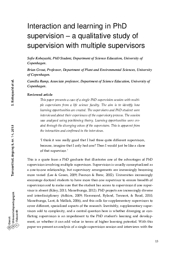 (PDF) Interaction and learning in PhD supervision – a qualitative study ...