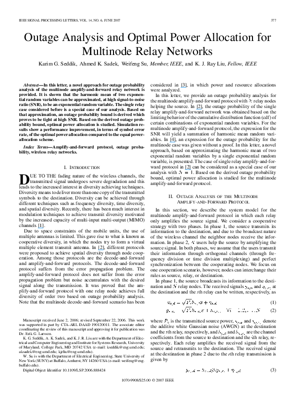 (PDF) Outage analysis and optimal power allocation for multinode relay networks