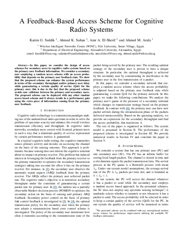 (PDF) A feedback-based access scheme for cognitive radio systems