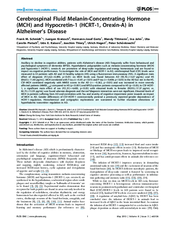 (PDF) Cerebrospinal Fluid Melanin-Concentrating Hormone (MCH) and ...
