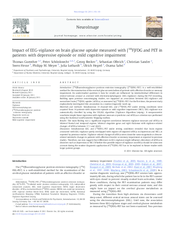 (PDF) EEG-based vigilance and cerebral glucose metabolism – a parallel EEG and FDG PET study ...