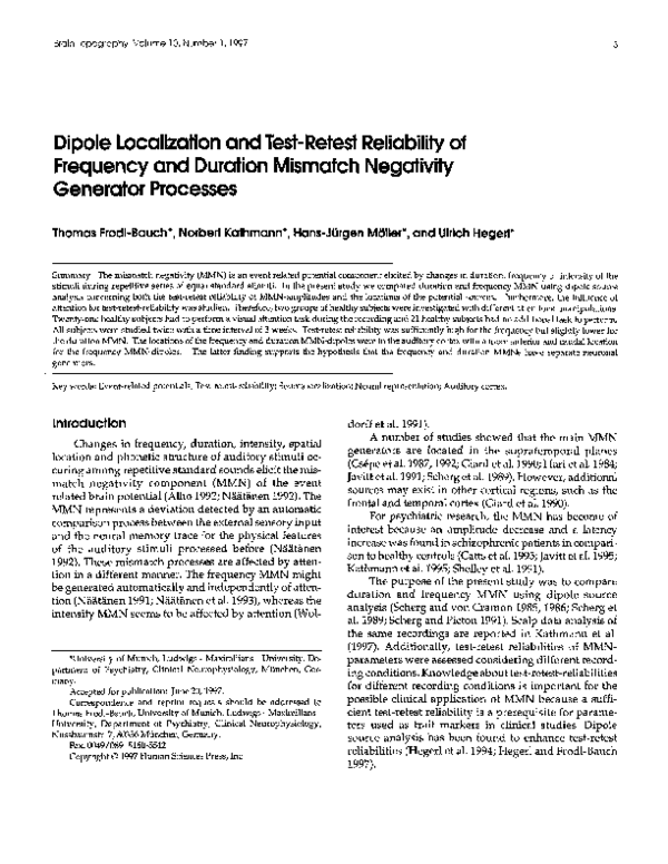 (PDF) Dipole localization and test-retest reliability of frequency and ...