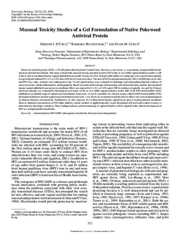 (PDF) Mucosal Toxicity Studies of a Gel Formulation of Native Pokeweed ...