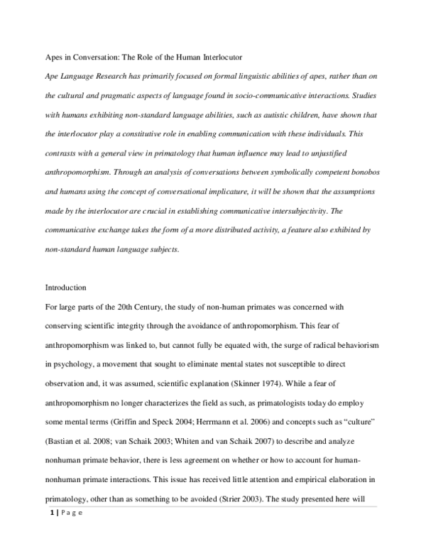 (PDF) Apes in Conversation: The Role of the human interlocutor (Pre ...