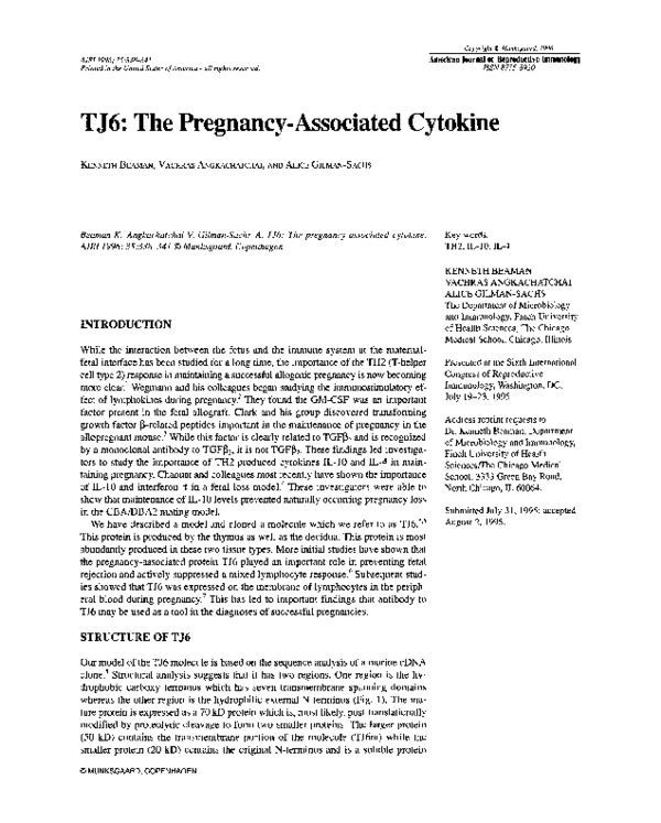 (PDF) TJ6: The Pregnancy-Associated Cytokine | Kenneth Beaman ...