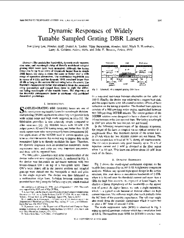 (PDF) Dynamic responses of widely tunable sampled grating DBR lasers