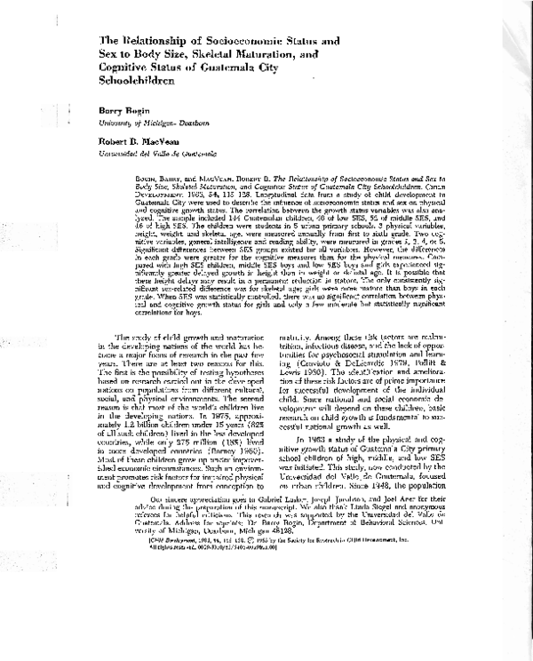 Pdf The Relationship Of Socioeconomic Status And Sex To Body Size