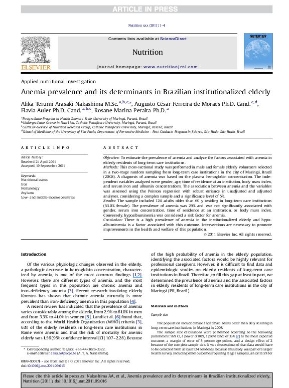 (PDF) Anemia prevalence and its determinants in Brazilian ...