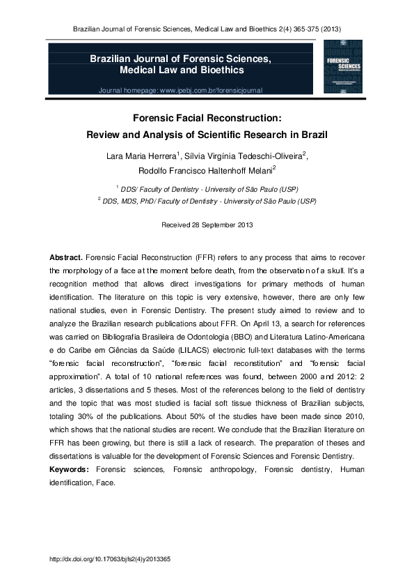 Pdf Forensic Facial Reconstruction Review And Analysis Of Scientific