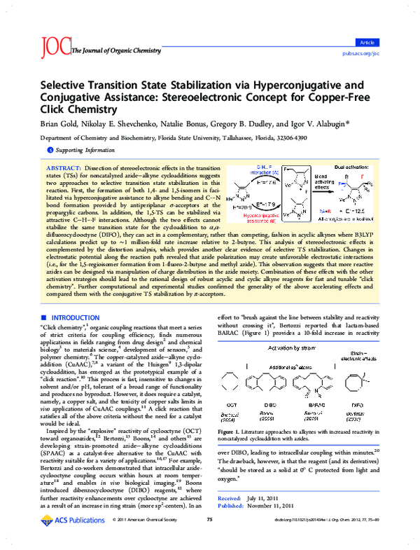 (PDF) Selective Transition State Stabilization via Hyperconjugative and ...
