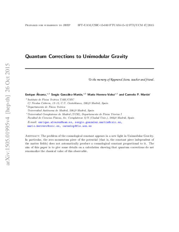 (PDF) Quantum corrections to unimodular gravity