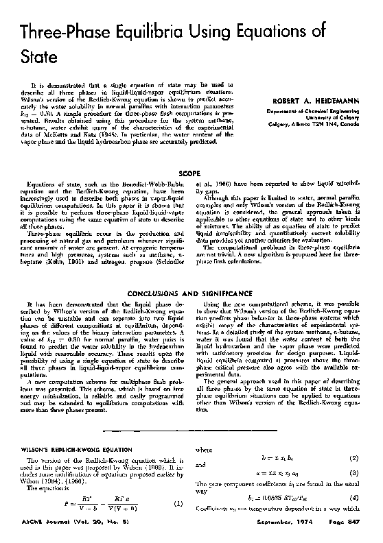 (PDF) Three-phase equilibria using equations of state
