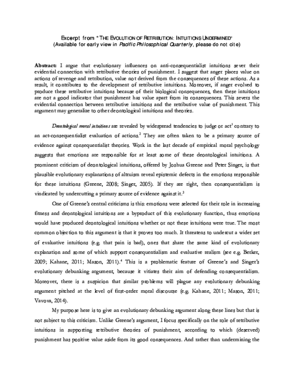 (PDF) The Evolution of Retribution: Intuitions Undermined