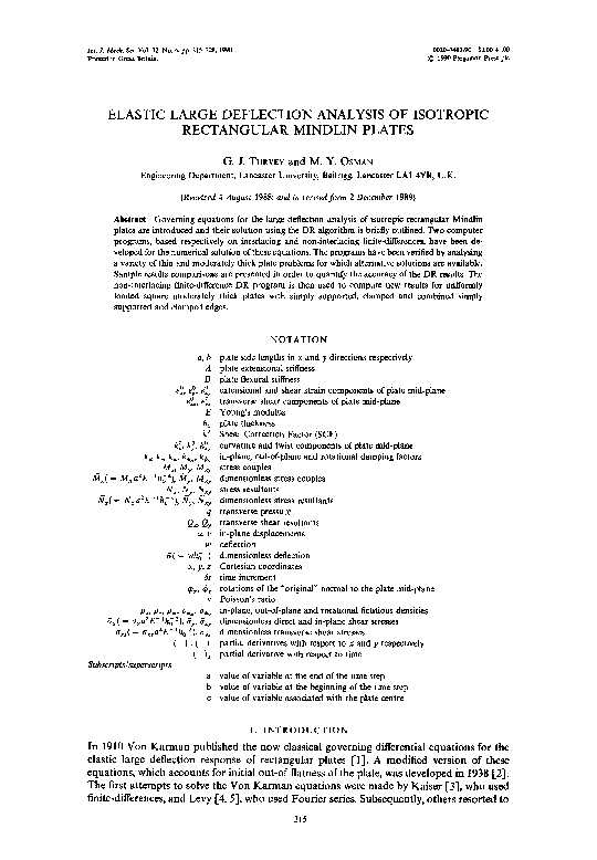 Pdf Elastic Large Deflection Analysis Of Isotropic Rectangular Mindlin Plates