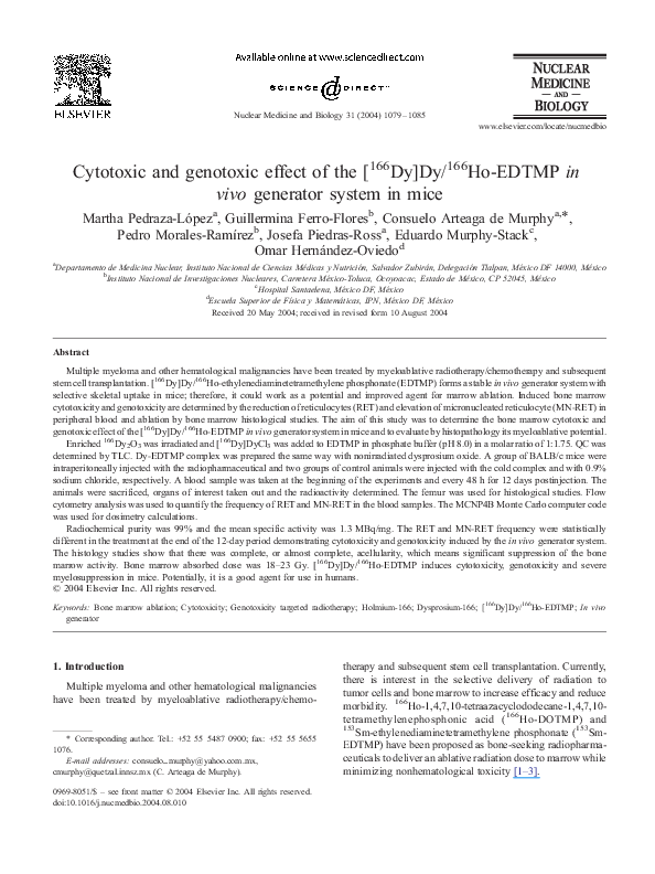 (PDF) Cytotoxic and genotoxic effect of the [ 166Dy]Dy/ 166Ho-EDTMP in ...
