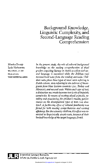 (PDF) Background knowledge, linguistic complexity, and second-language reading comprehension