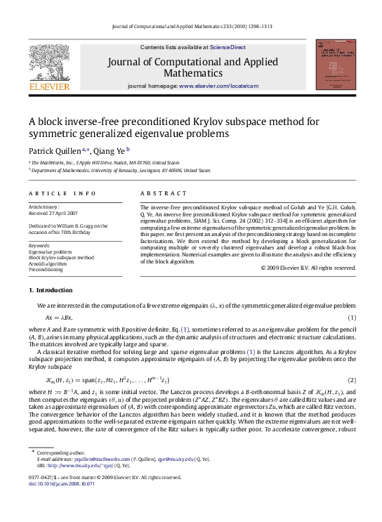 (PDF) A block inverse-free preconditioned Krylov subspace method for symmetric generalized ...