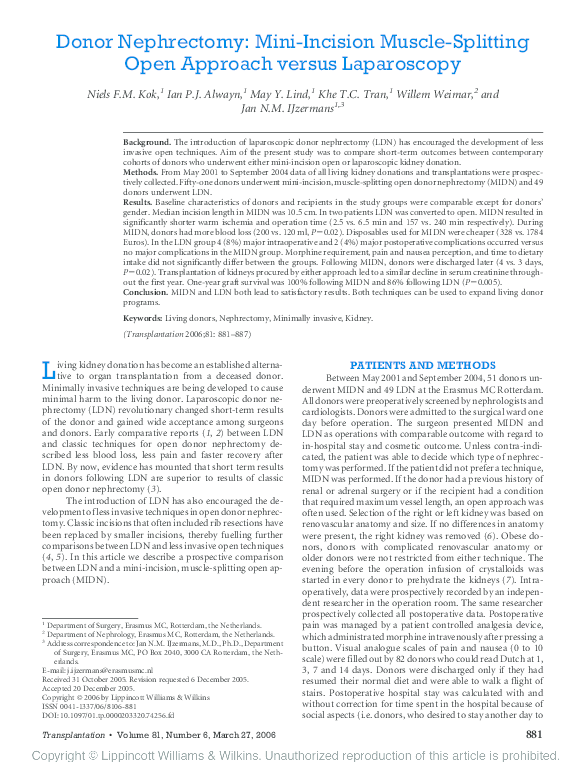 (PDF) Donor Nephrectomy: Mini-Incision Muscle-Splitting Open Approach ...