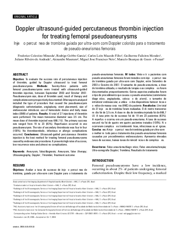 (PDF) Doppler ultrasound-guided percutaneous thrombin injection for ...