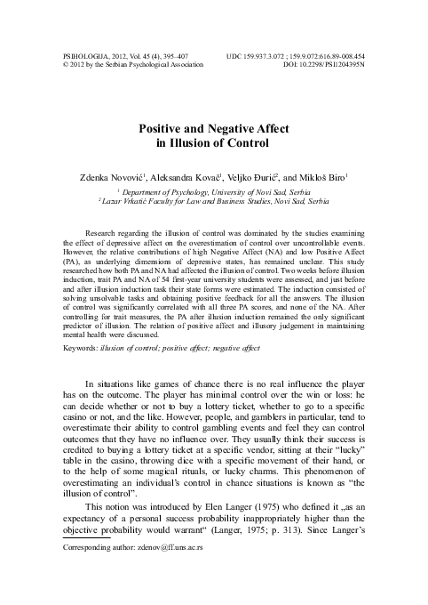 (PDF) Positive and Negative Affect in Illusion of Control