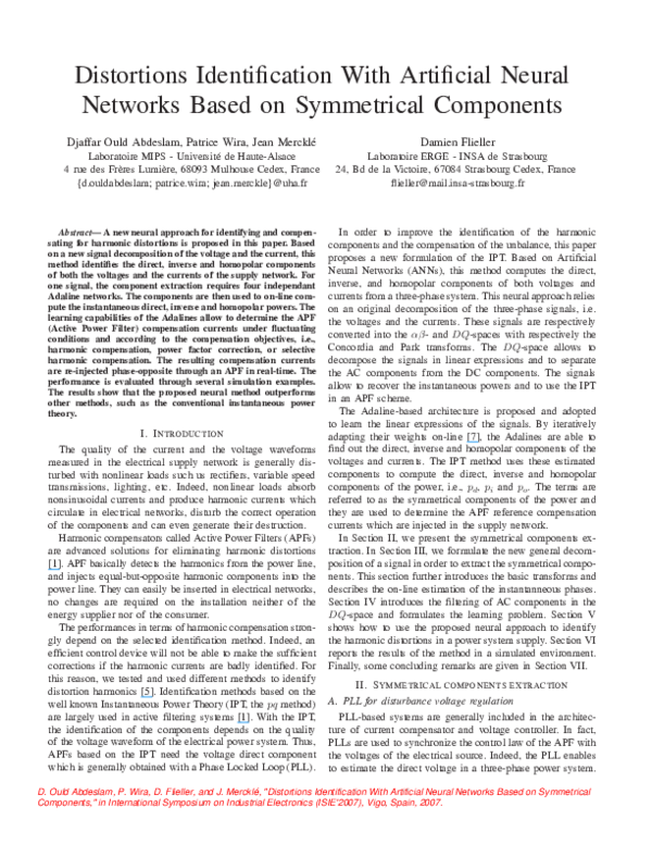 (PDF) Distortions Identification With Artificial Neural Networks Based on Symmetrical Components