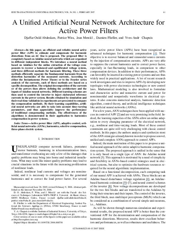 (PDF) A Unified Artificial Neural Network Architecture for Active Power Filters | Patrice Wira ...