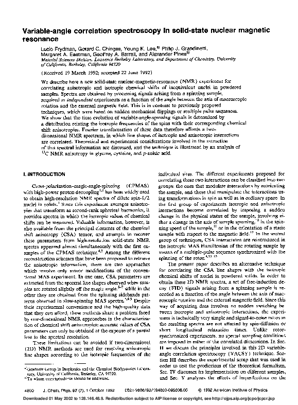 (PDF) Variable-angle correlation spectroscopy in solid-state nuclear ...